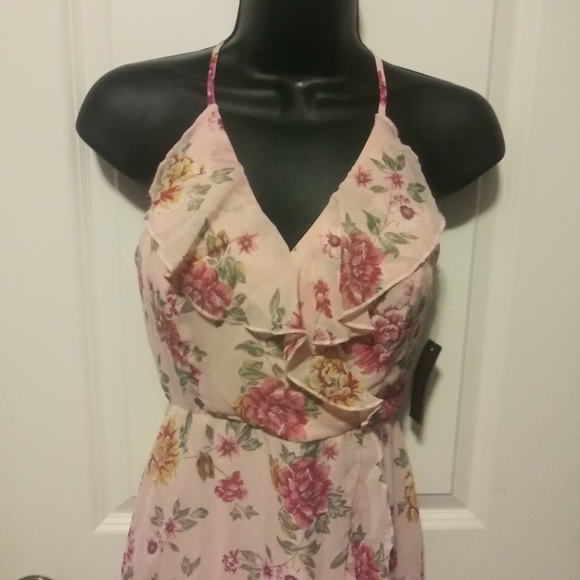 Dresses | Nwt Pink Floral Ruffle Hi Low Dress | Poshmark